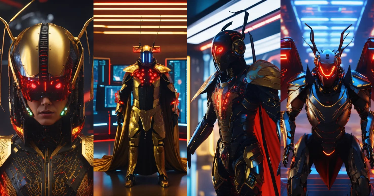 Lexica - Zoom out of standing black cockroach face humanoid with red ...