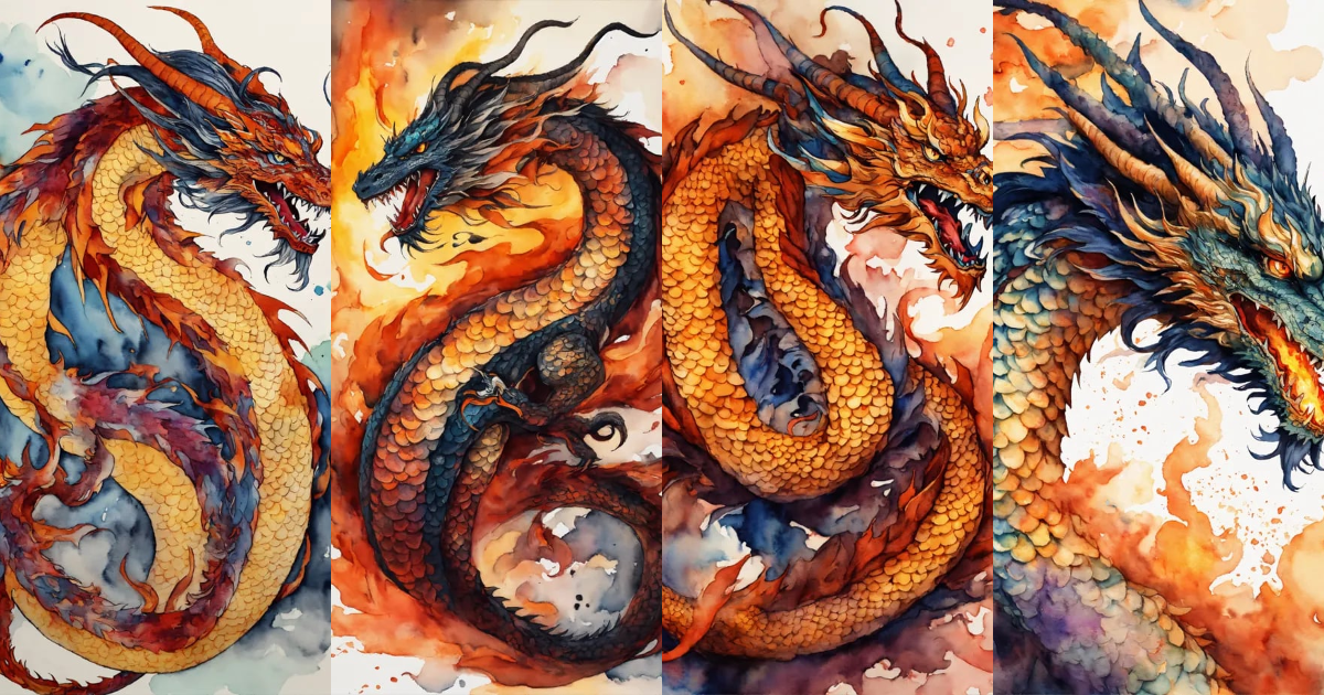 Lexica - "STICKER, Oriental fierce dragon breathing fire, whole body in ...
