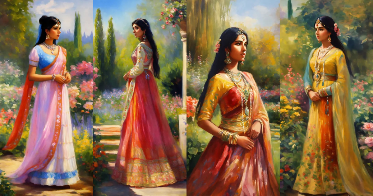 Lexica - Indian princess, standing in beautiful garden, Claude monet ...