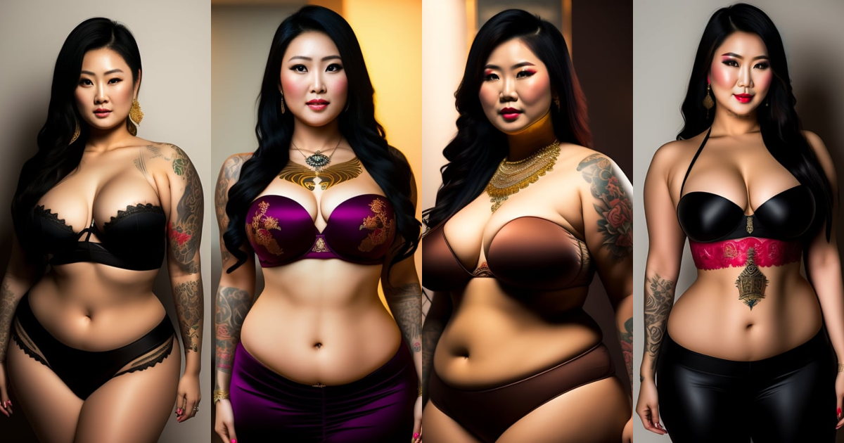 Lexica - Thick Beautiful asian woman with queen of spade tattoo on belly, Wide hips, mommy