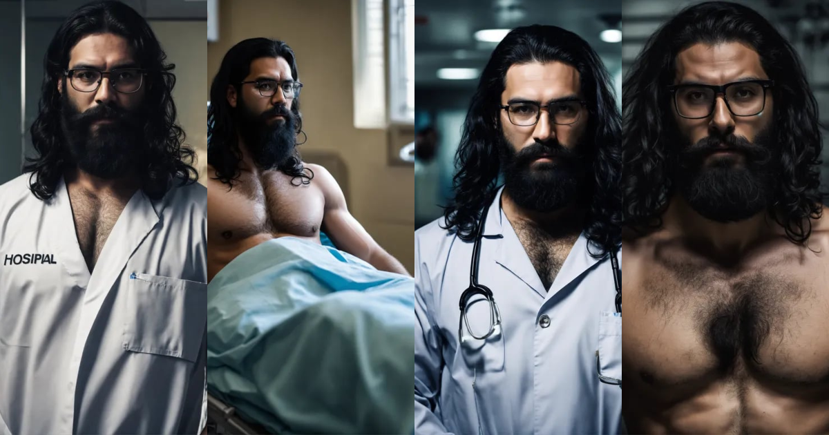 Lexica - Hospital nurse man with black long hair and black beard with ...
