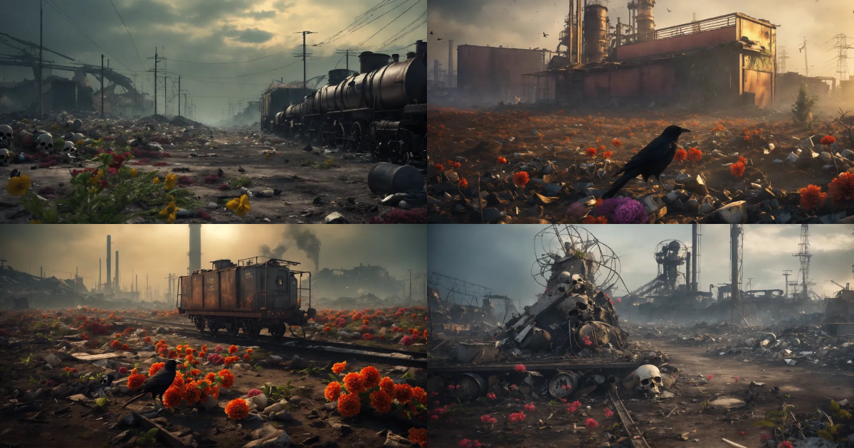 Lexica - Post-apocalyptical. A little flower sapling and a crow in the ...