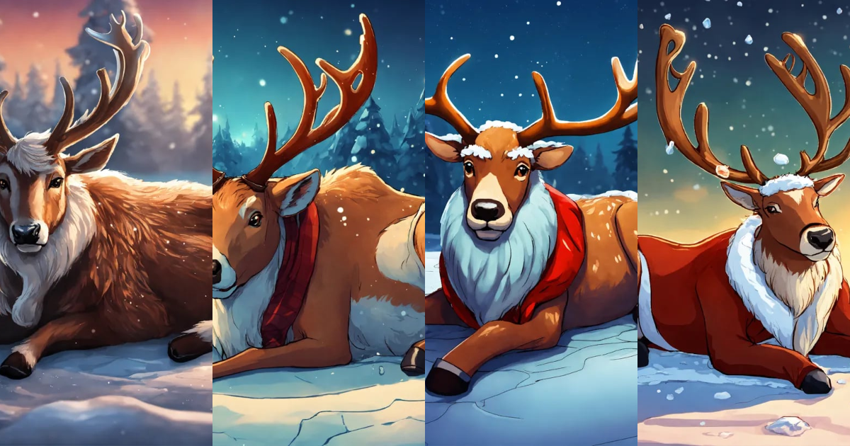 Lexica - Santa Claus's reindeer sick and sad, lying down on ice, caroon