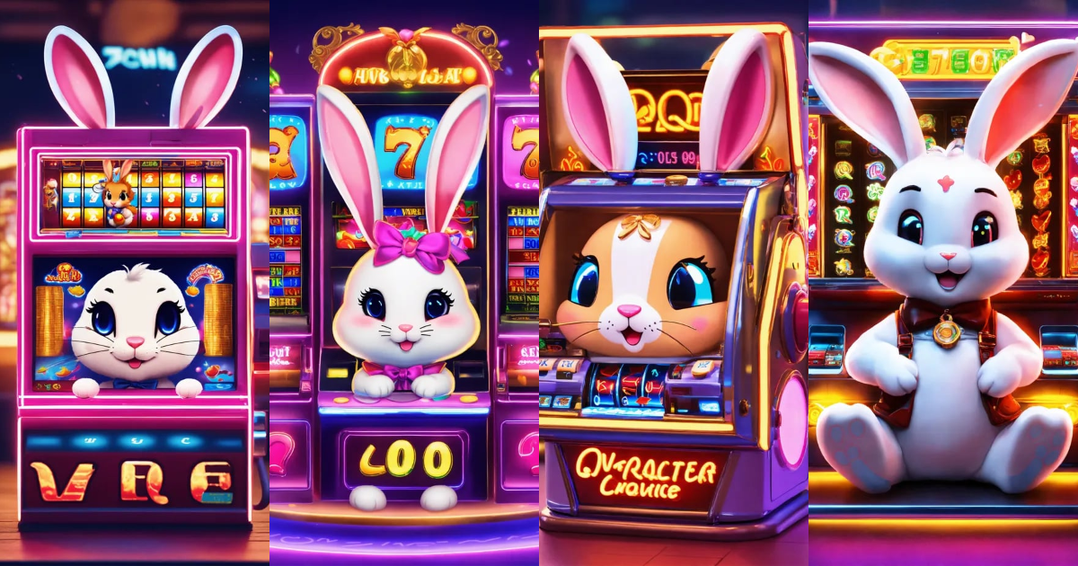 Lexica - Q version Character cutie rabbit ，slot machine backgroup with ...