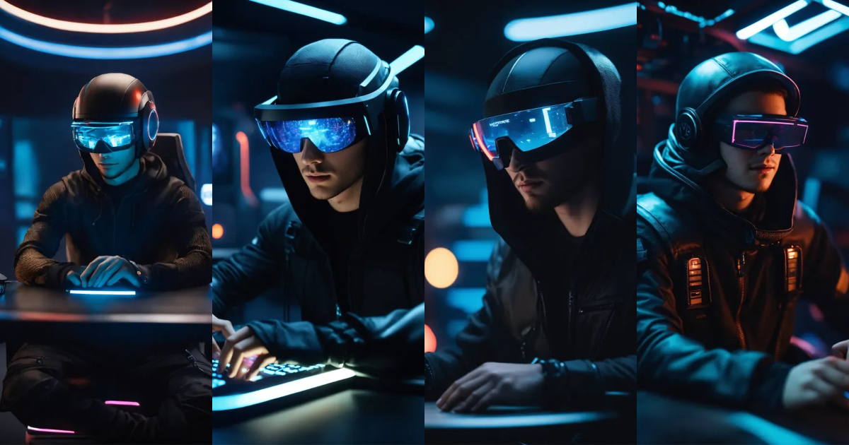 Lexica - Nerdy 25 year old male hacker wearing hi-tech tinted visor ...