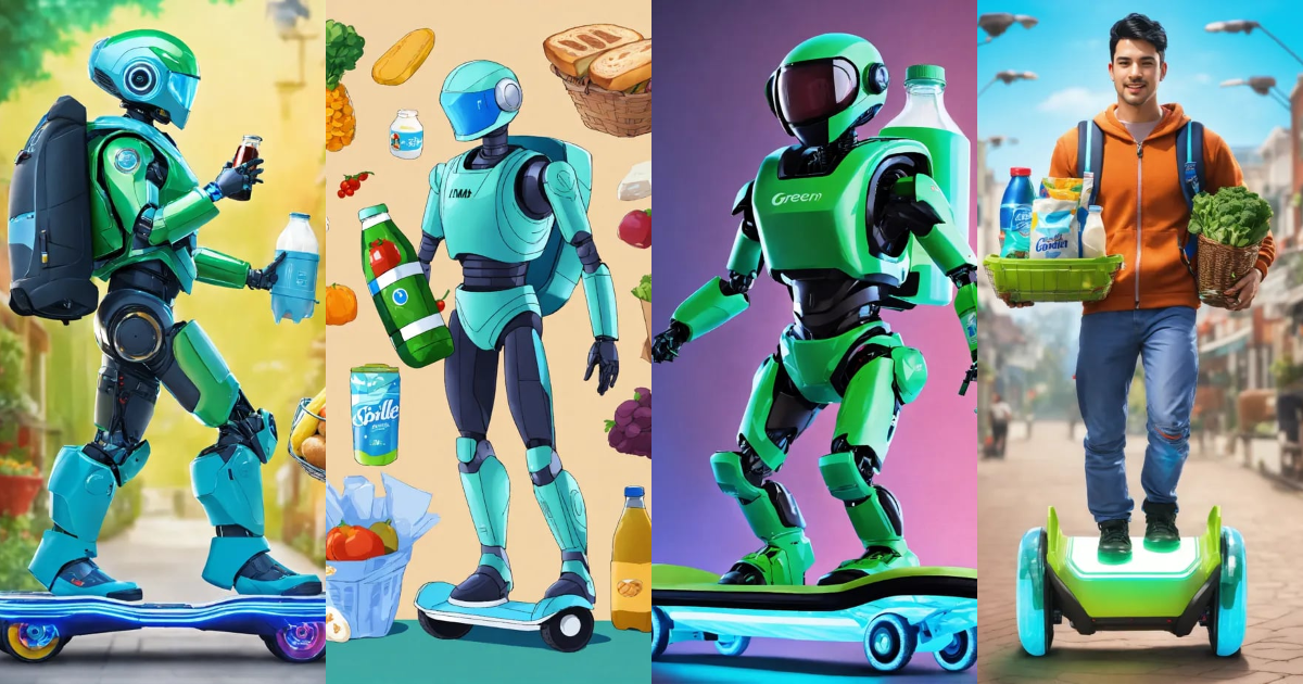Lexica - A passionate male robot on hoverboard, realistic man face ...