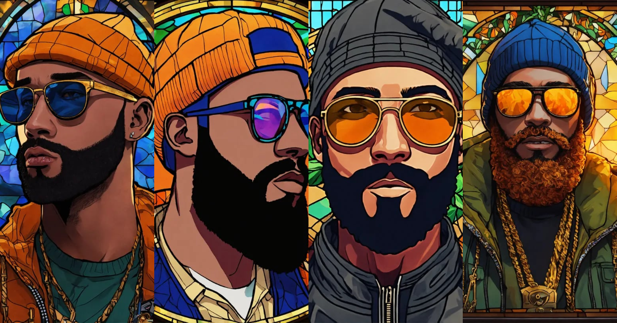 Lexica - HD, 4K, Background is a stained glass with images in the ...