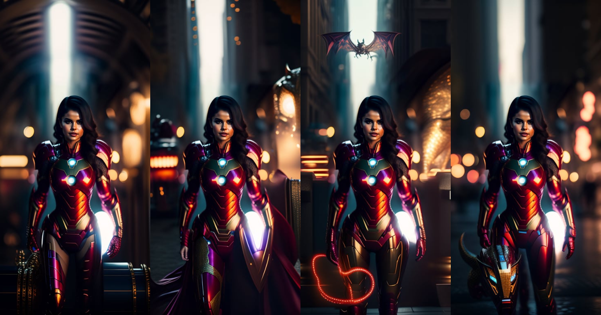 Lexica - Selena gomez as ironman riding a dragon, 8k, futuristic ...