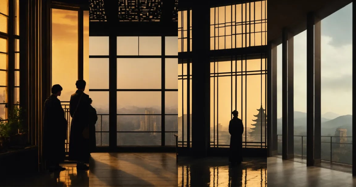 Lexica - Some people look over tall building windows, in the style of ...