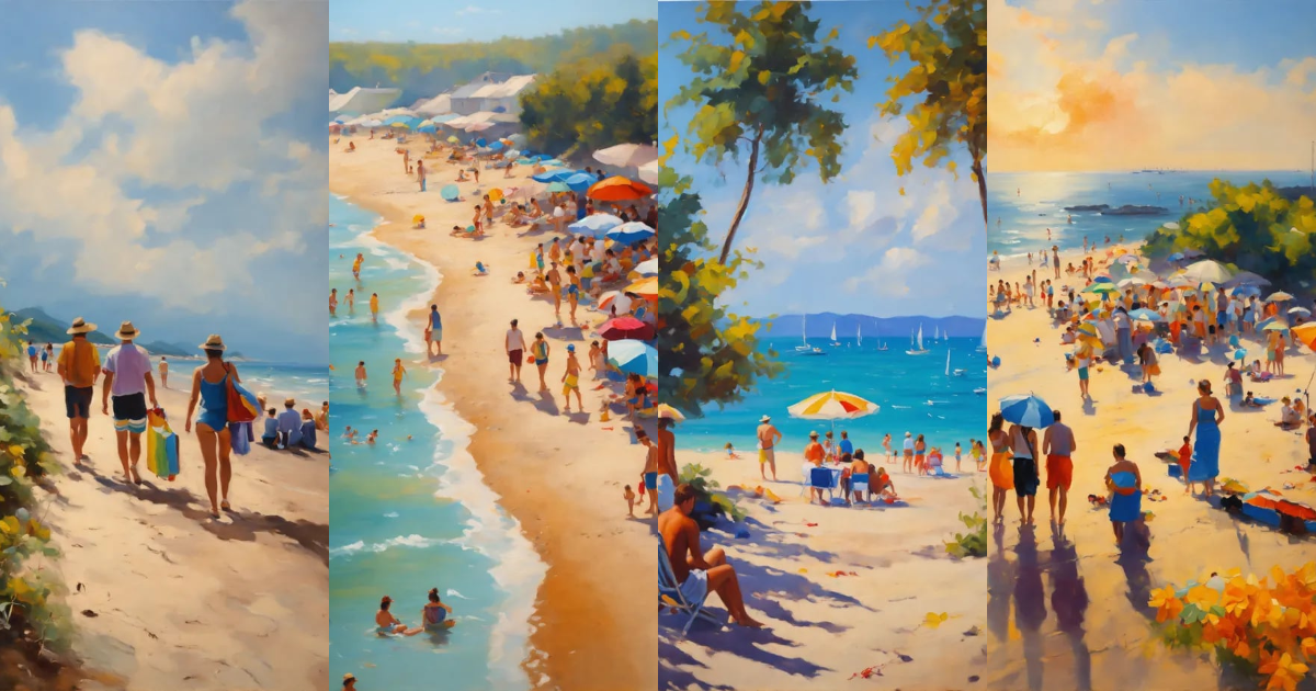 Lexica - People on a beach, summer time, oil painting