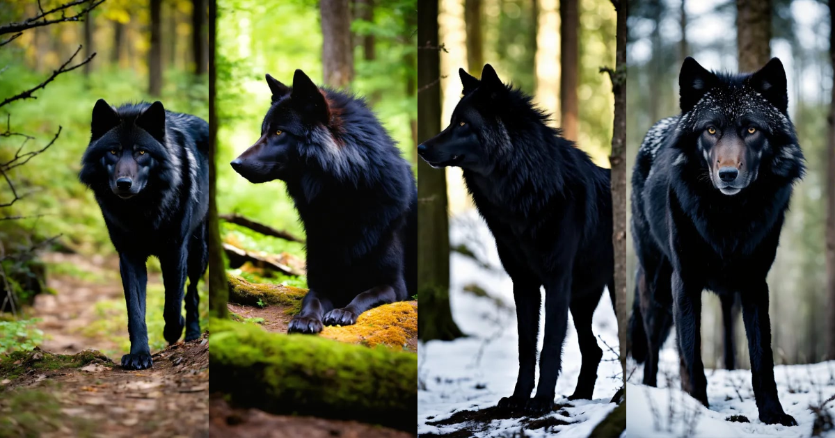 Lexica - Massive, black fur, wolf, in the woods
