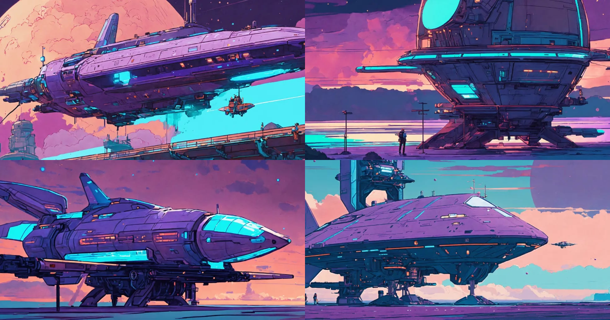 Lexica - Photo of futuristic spaceship launching on launchpad on space ...