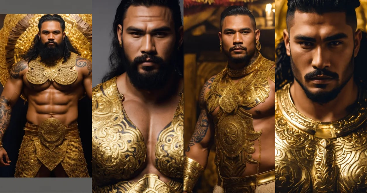 Lexica - A full shot of a handsome bodybuulder Samoan warrior dressed ...