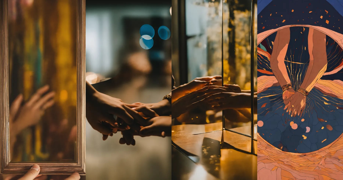 Lexica - Abstract, hands touching mirror