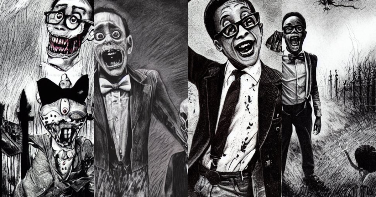 Lexica - Steve Urkel wearing a bowtie and suspenders scared in a ...