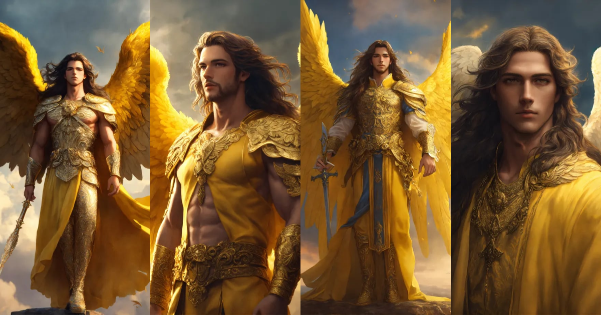 Lexica - 8k Portrait of a male guardian angel, majestic, long hair, 2 long wings, in a cloudy ...