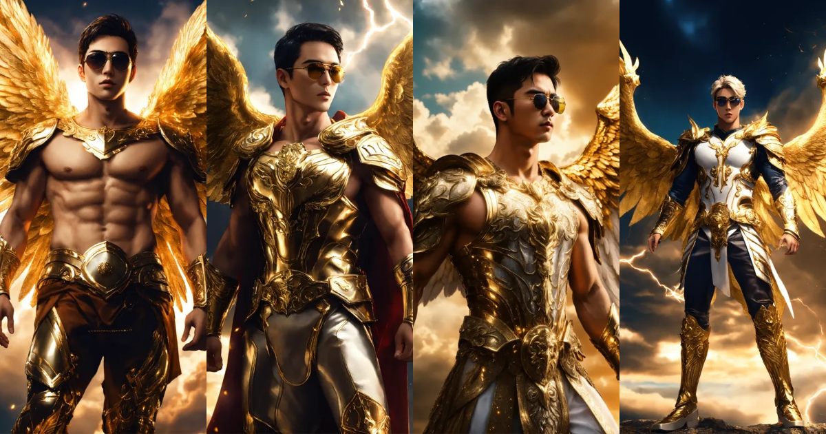 Lexica - Full body strong handsome Asian male god angel with wings ...