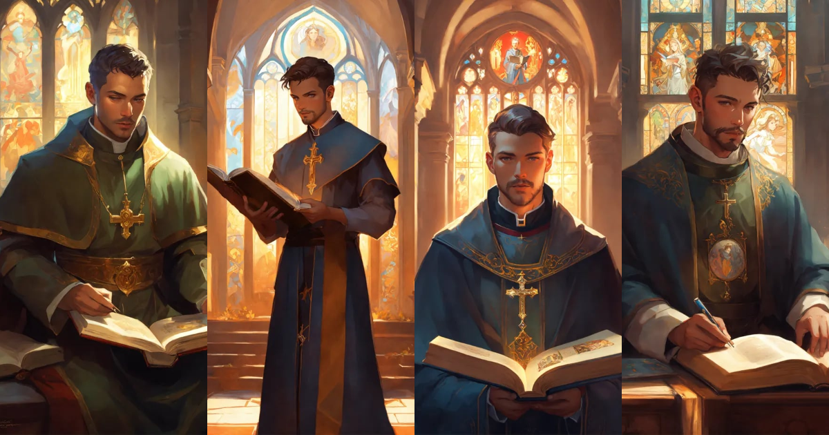 Lexica - Male priest Medieval in church with book in hand, art by ...