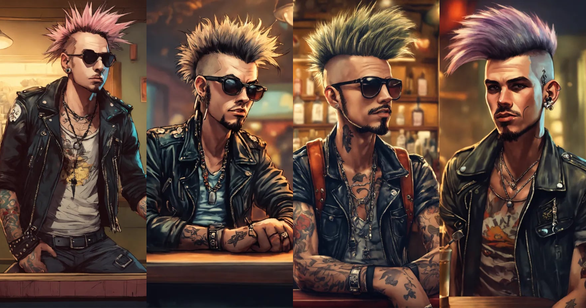 Lexica - Rebellious male punk rocker, standin in bar, a funny ...