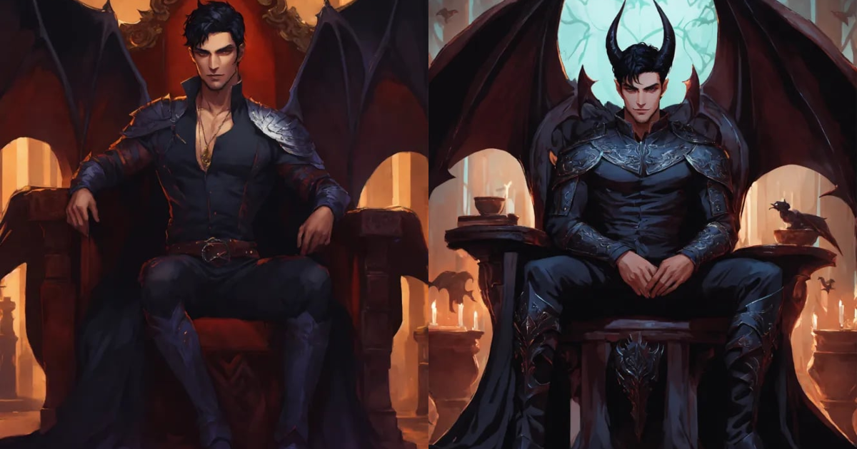 Lexica - A handsome half demon man with short black hair, dark eyes and ...