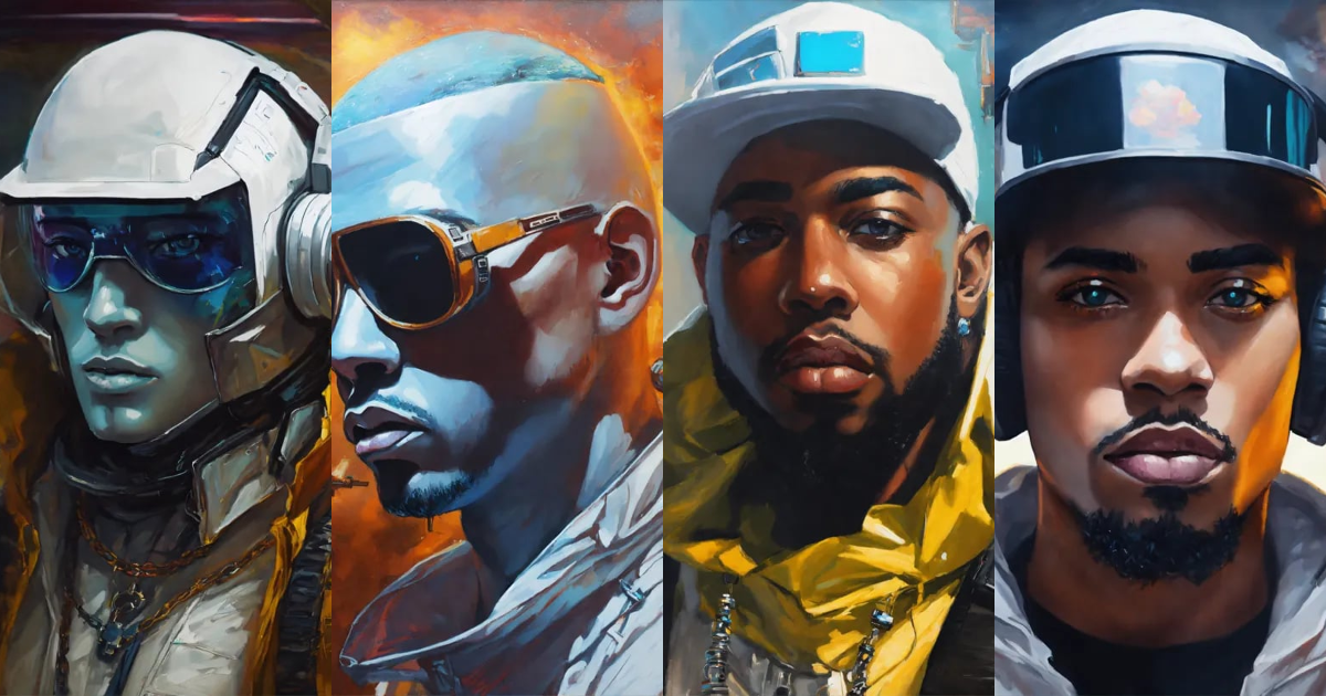 Lexica - Sci-fi fantasy white Rapper Artist, Head shot, oil painting ...