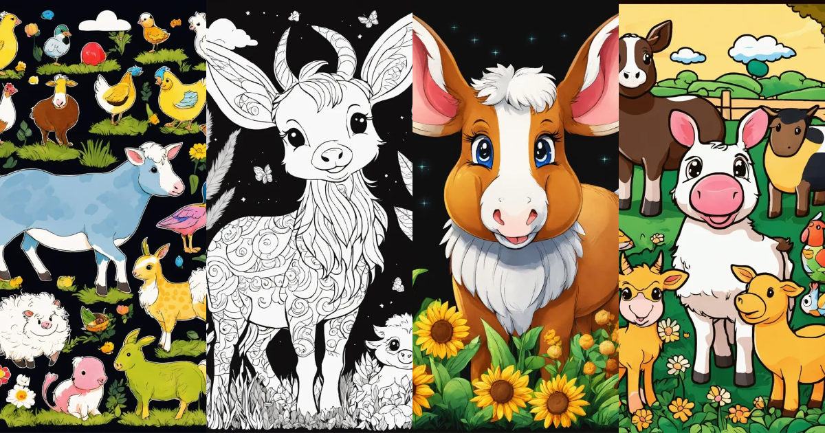 Lexica - Generate a cute FARM ANIMALS, super eye-catching illustration ...