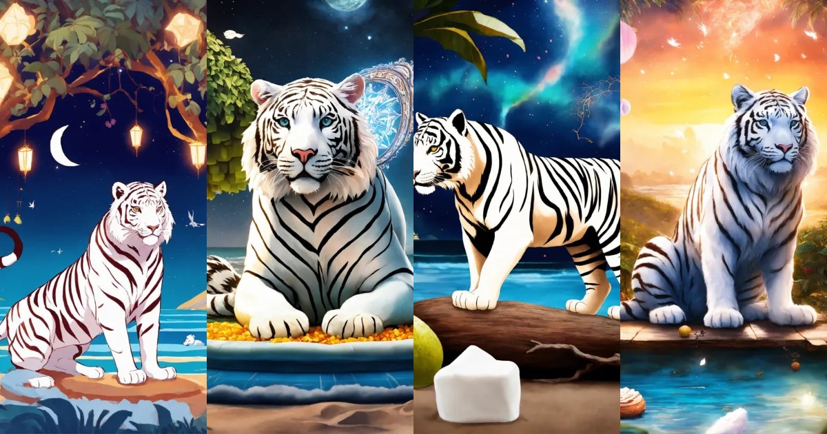 Lexica - Image. illustrate a white tiger in a yoga position on coconut ...