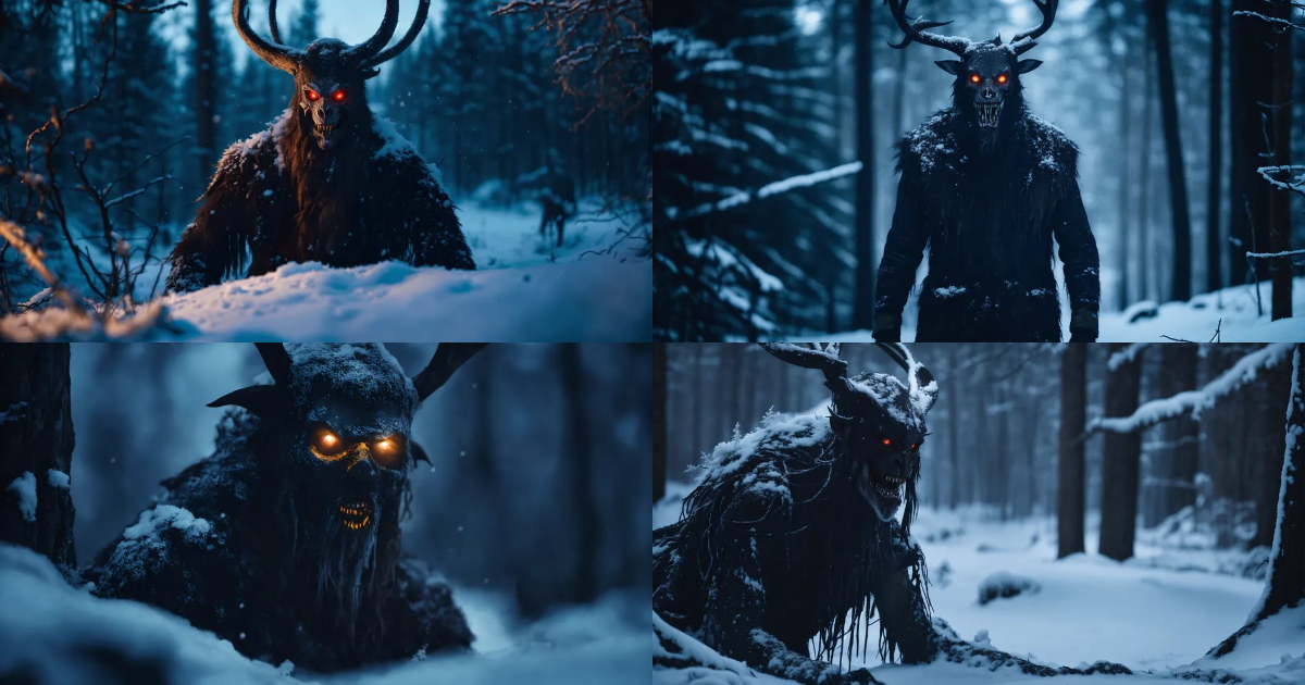 Lexica - Wendigo monster. human face. hiding in dark snow forest. night ...