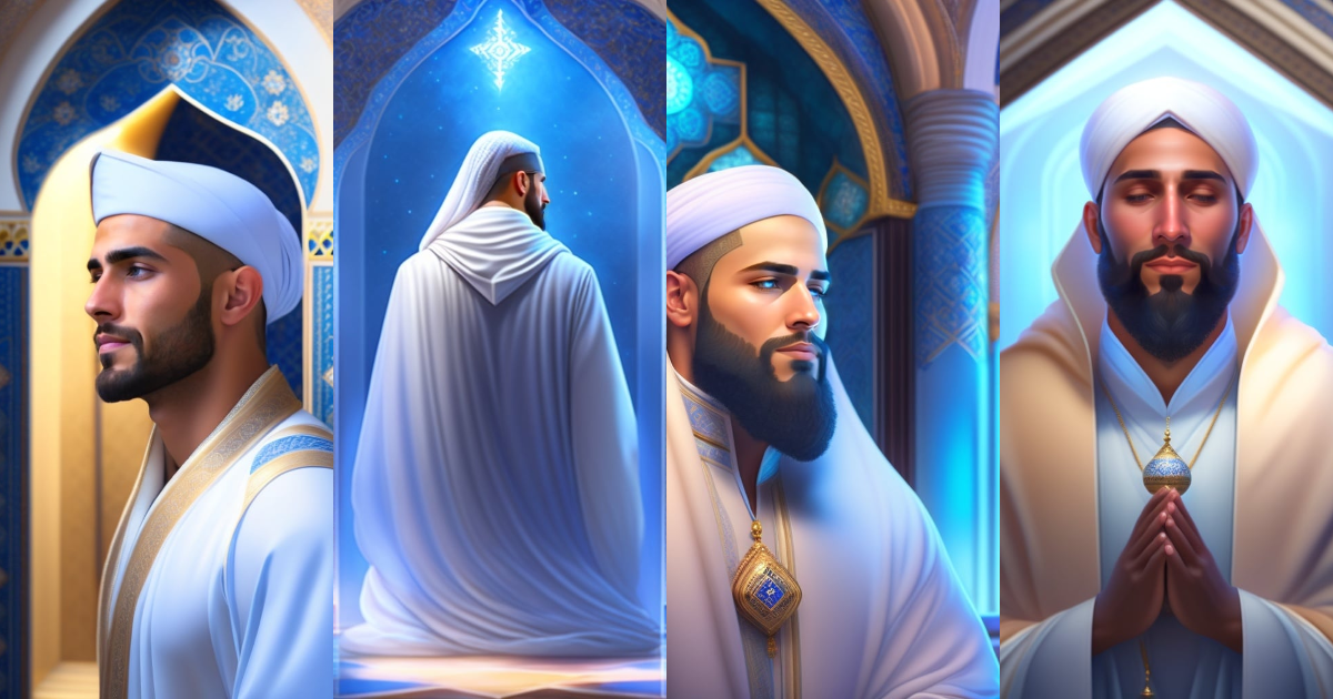 Lexica - A handsome mosque imam, aged 35, with a short beard, clad in a ...