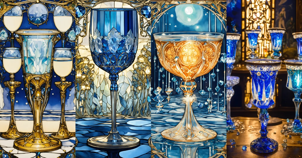 Lexica - Art Nouveau tarot card blue and white glowing row of multiple ...