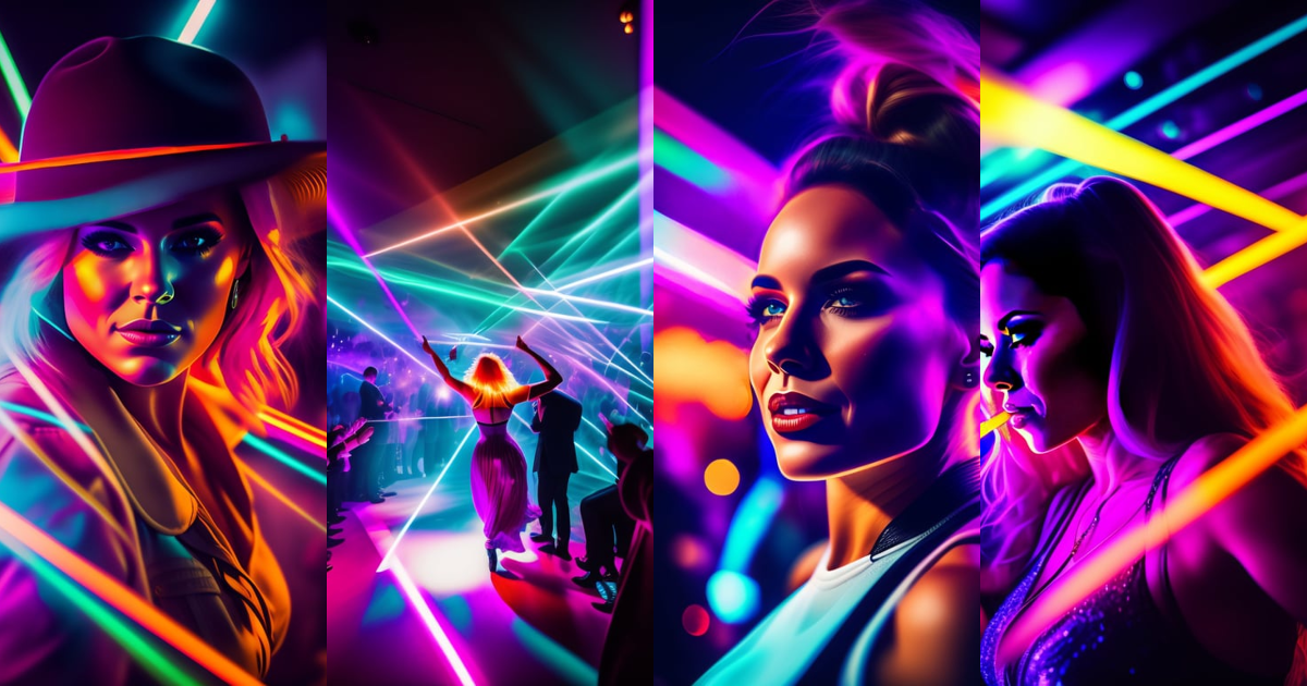 Lexica - Picasso Portrain of a woman raving in a club with lasers