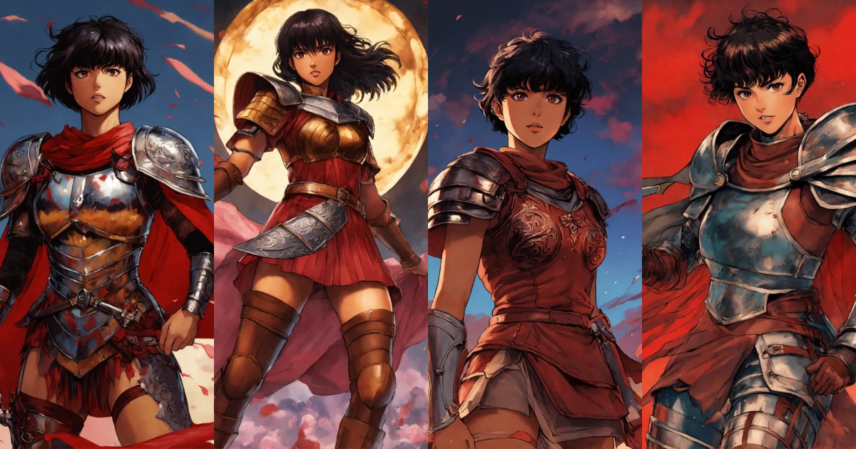 Lexica - Full body Manga art of Casca from Berserk, brown skin, short ...