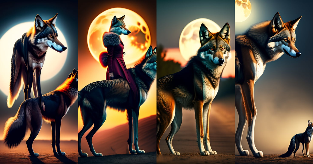 Lexica - Tall emaciated wolf wearing stilts, struggling to walk ...