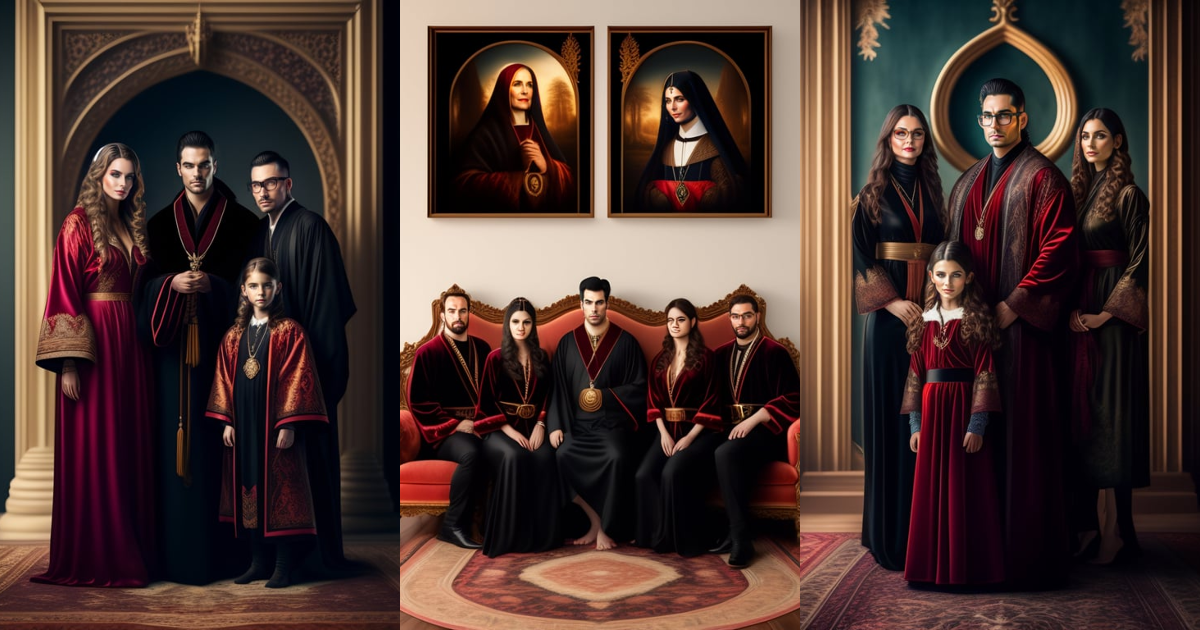 Lexica - Vampire family portrait, full body, tapestry, paintings on the ...