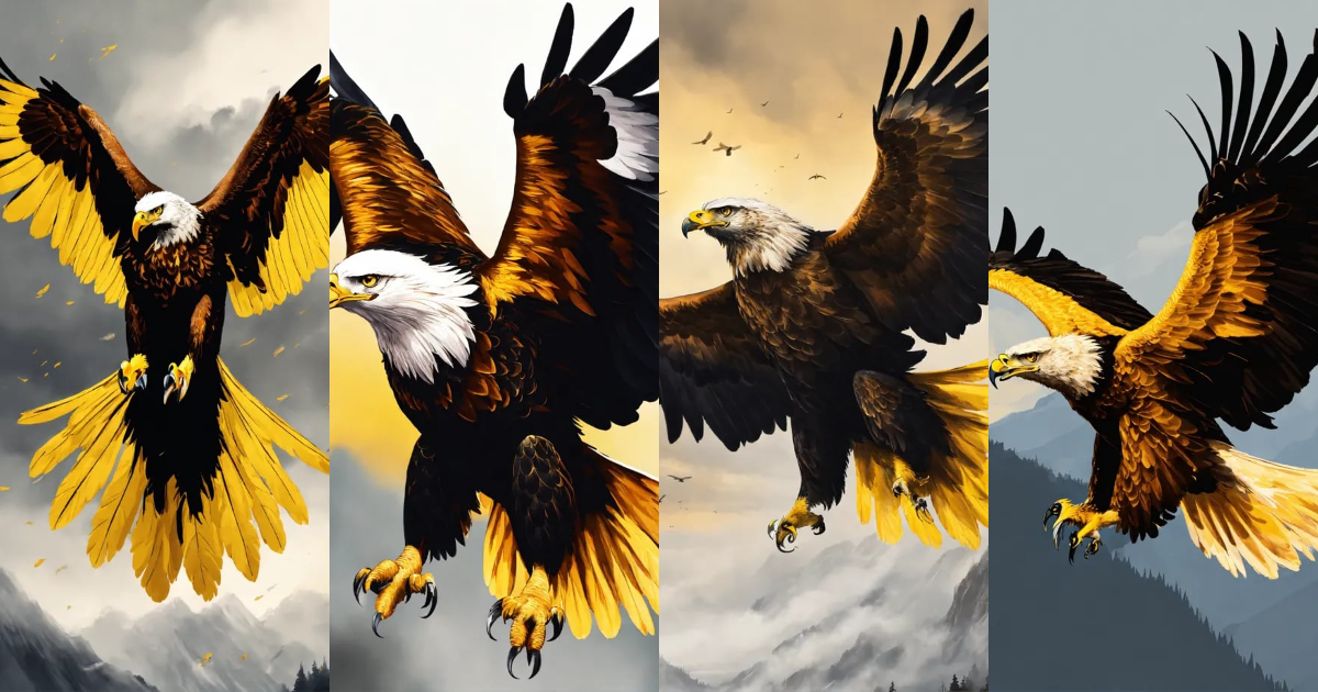 Lexica - Strong, power and majestic yellow and black eagle flying in a ...