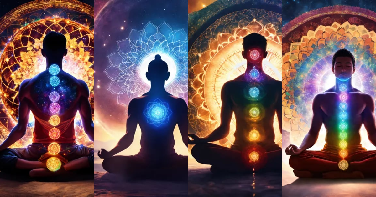 Lexica - Man meditating, universe in the background, chakras showing ...