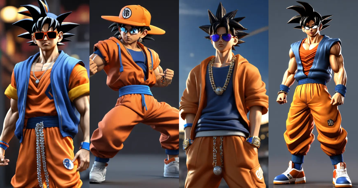 Lexica - 3D model, goku dressed in trendy hip-hop attire, complete with ...
