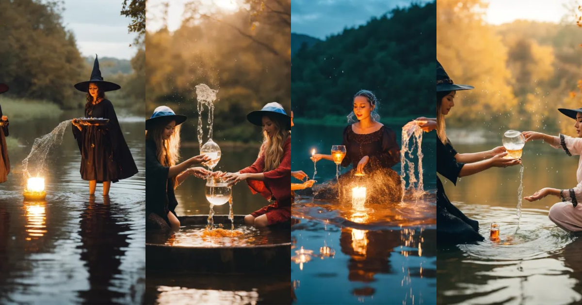 Lexica - Witch women playing with magic floating water.
