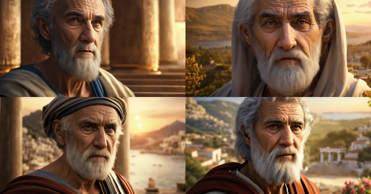 Lexica - Old greek man, serene eyes, ancient greece background ...