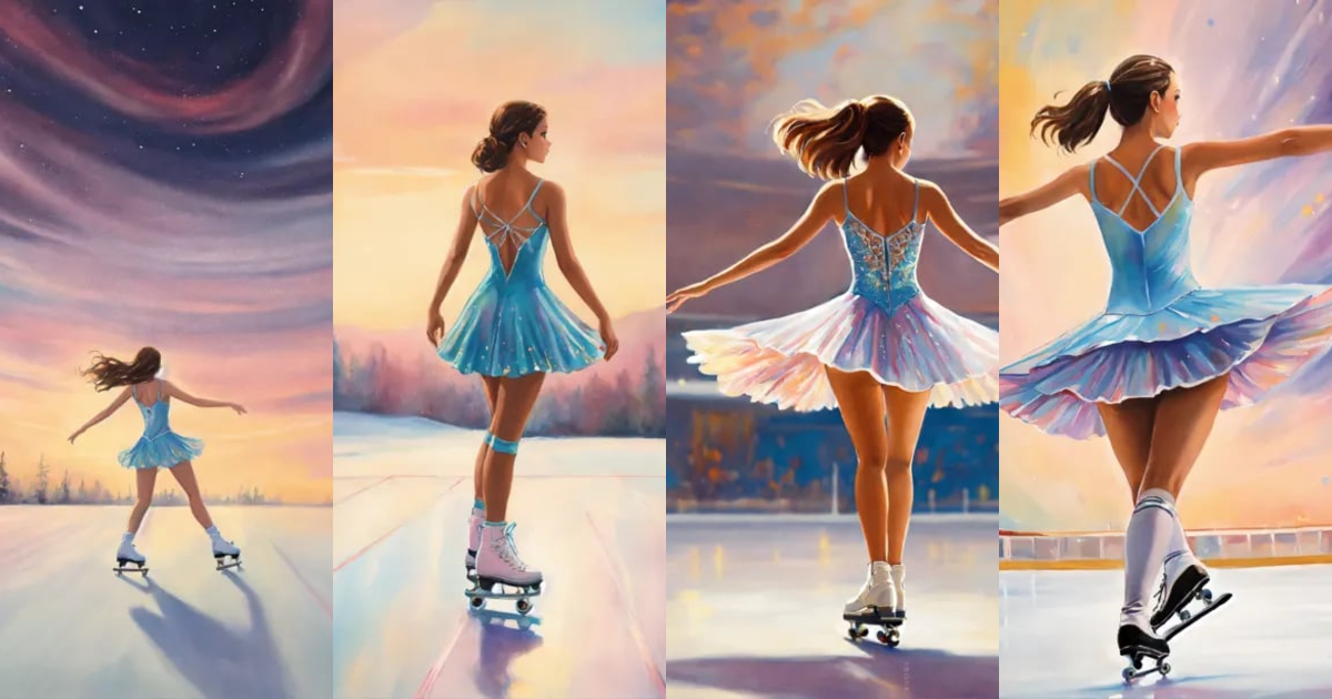 Lexica - Full body acrylic painting of a young female figure skater ...