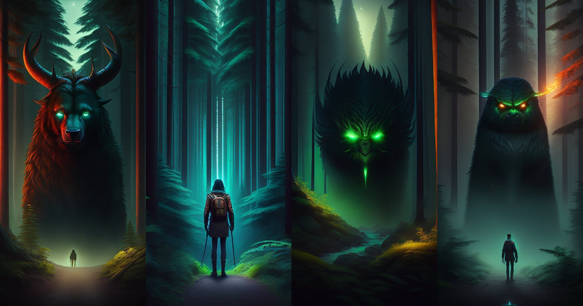 Lexica - Produce a poster for a horror movie about a cursed forest ...