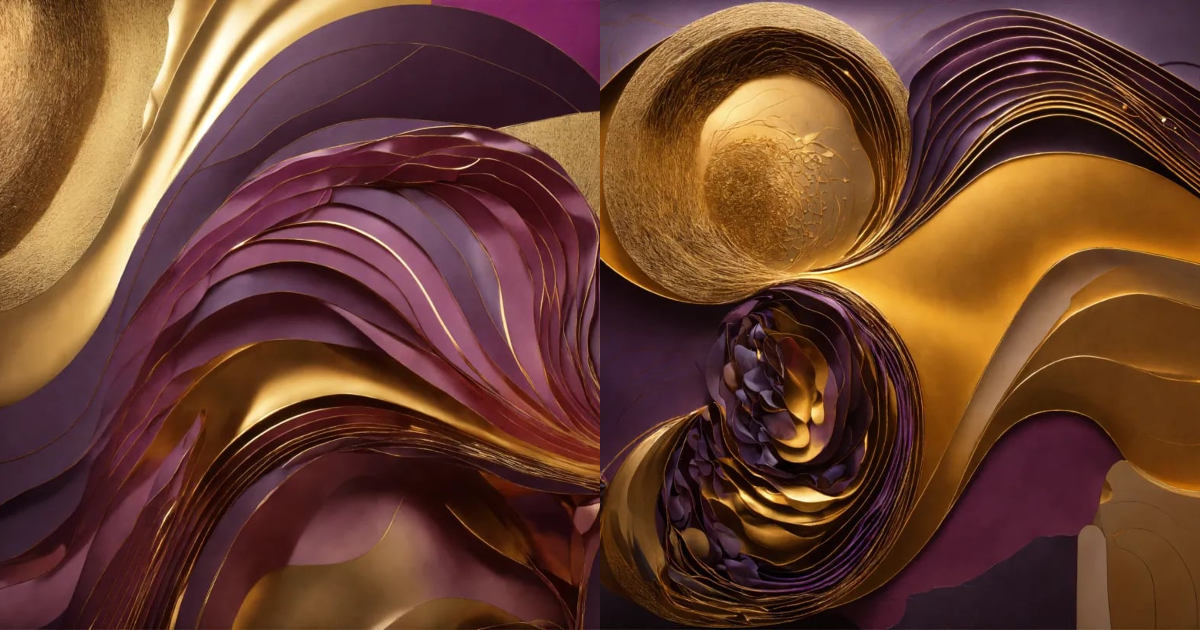 Lexica - Neurographic art, mutet wines and purples, curved lines, gold ...