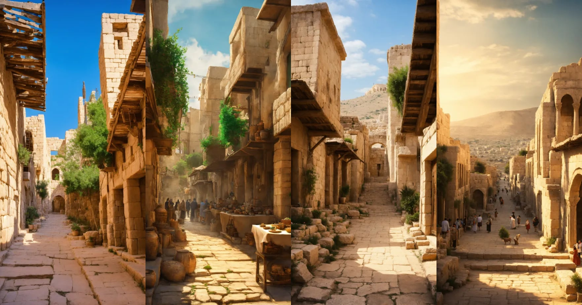 Lexica - Lively city in ancient Israel under king solomon city street view