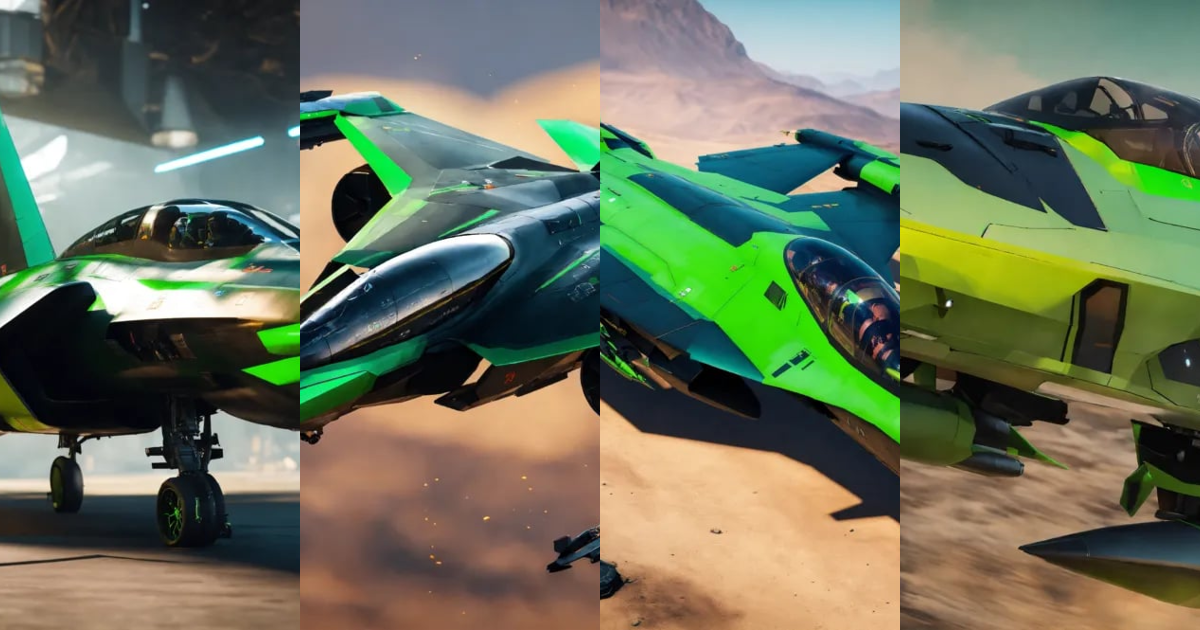 Lexica - Sci fi black and green fighter jet, unreal engine