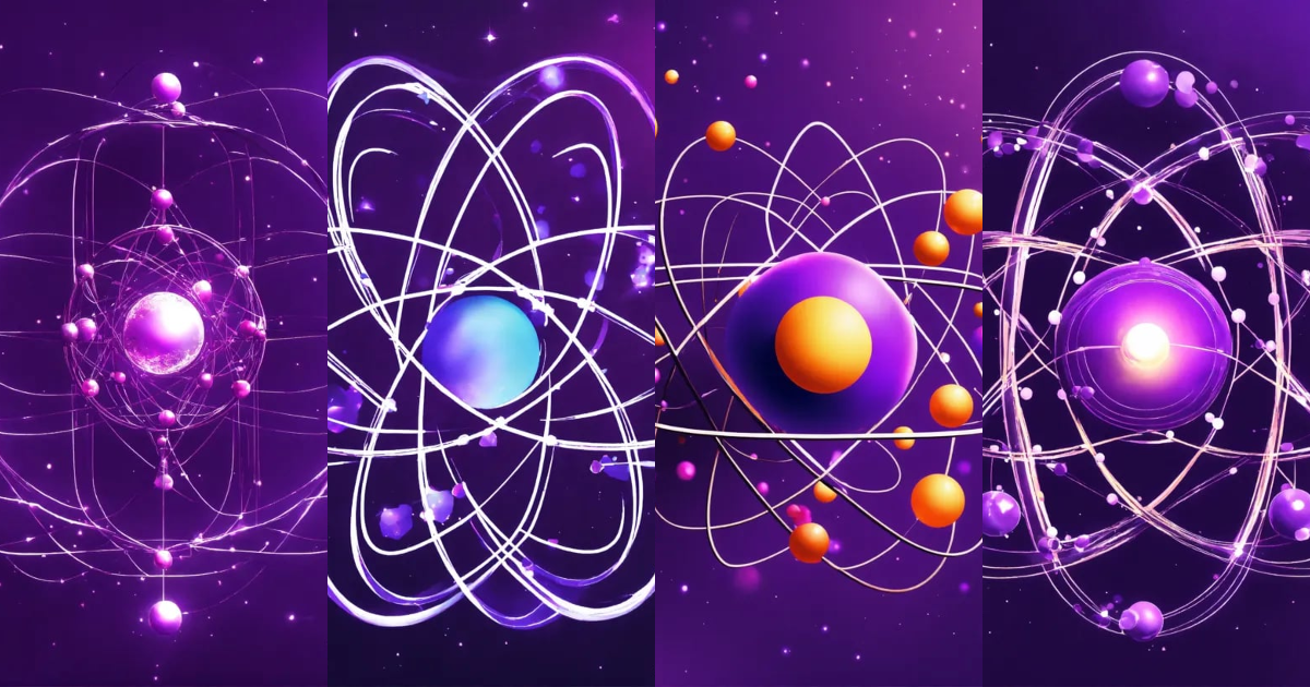 Lexica - Please create an image with purple background and atom and ...