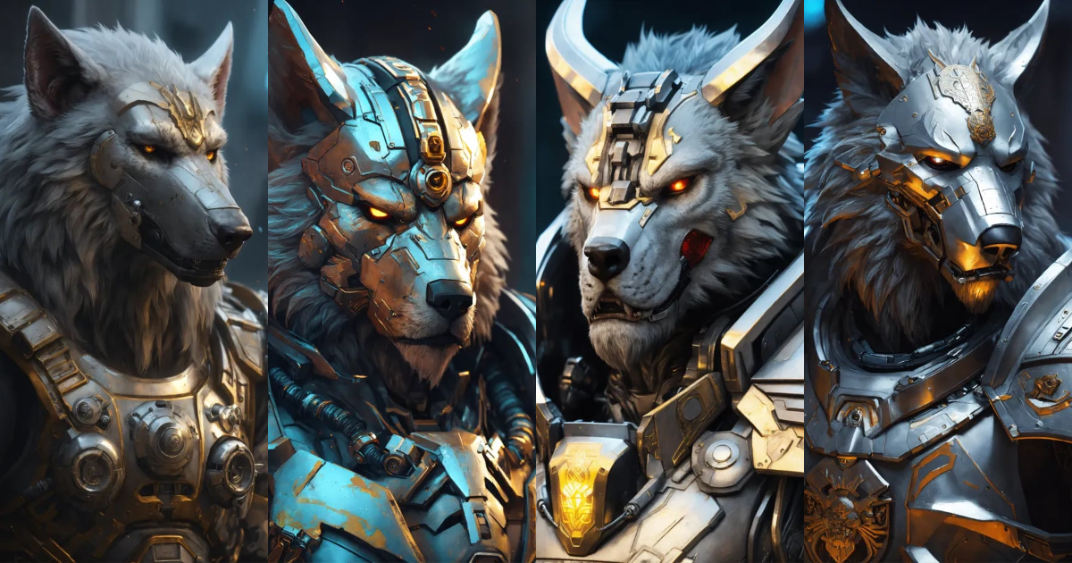 Lexica - Portrait painting of a cybernetic grey werewolf with power ...
