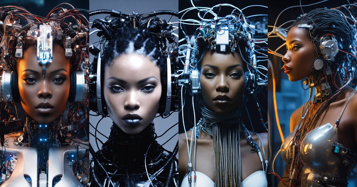 Lexica - Portrait Photography, in front of cables and wires, a black ...