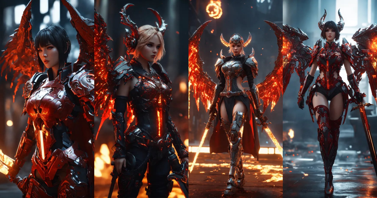 Lexica - Beautiful girl demon, black and red, glass silver wings ...