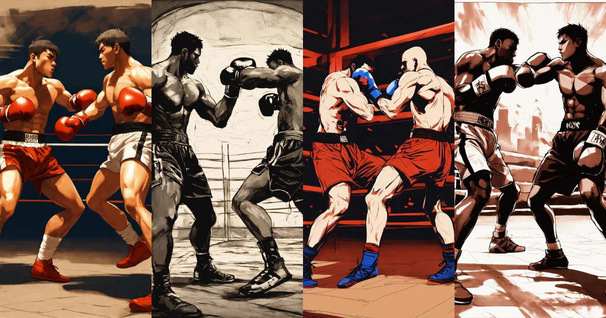 Lexica - Two boxers fighting, full body, drawn in Tite Kuro style