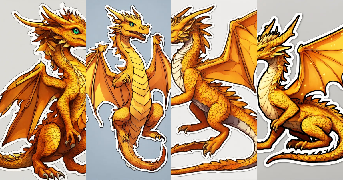 Lexica - Sticker, young dragon, full body, yellow and orange, beautiful ...